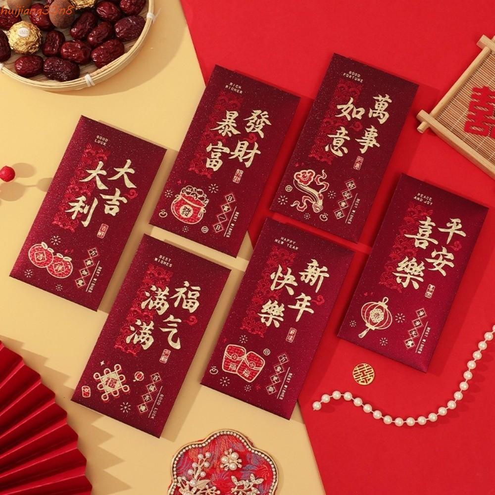 HUIJIANG 6pcs Envelope De Ano Novo Chinês , Papel Duro Hongbao 2026 Vermelho Do Cavalo ...