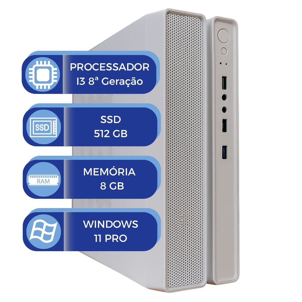 Computador MultiPC Slim Branco i3 8ª Geração RAM 8GB SSD 512GB Windows ...