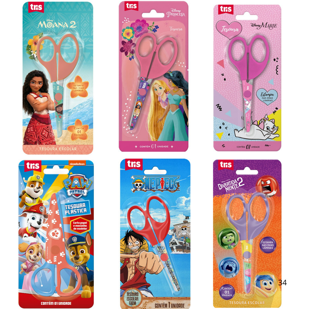Tesoura Personagem Princesas, Moana, Marie, One Piece, Divertidamente ...