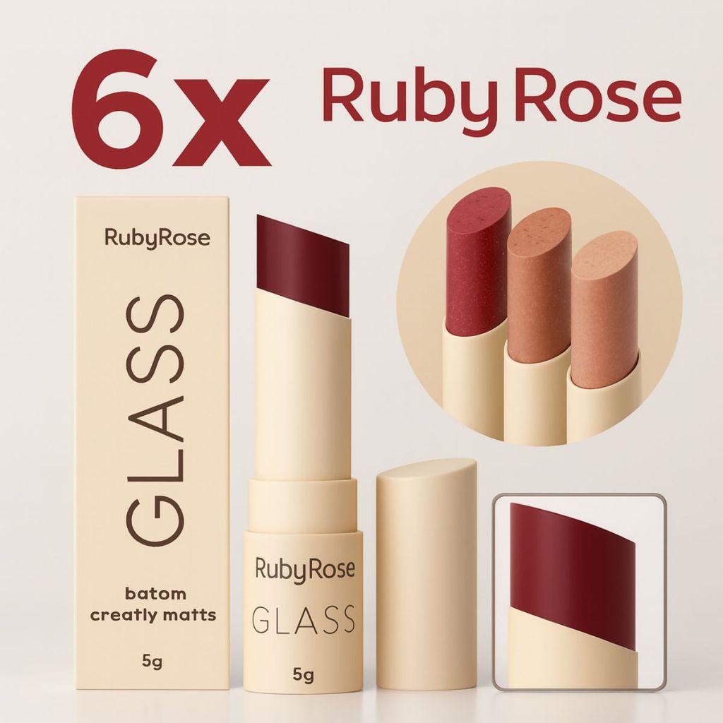 Kit 6 Batons Ruby Rose Creamy Matte Glass Acabamento Aveludado Alta ...