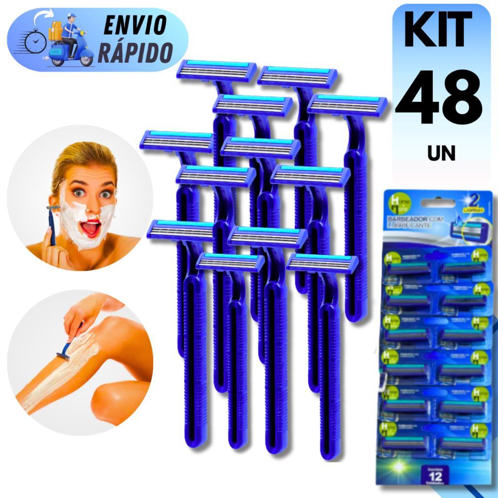 KIT 48 BARBEADOR COM 2 LAMINAS DESCARTAVEL FITA LUBRIFICANTE FEMININO E ...