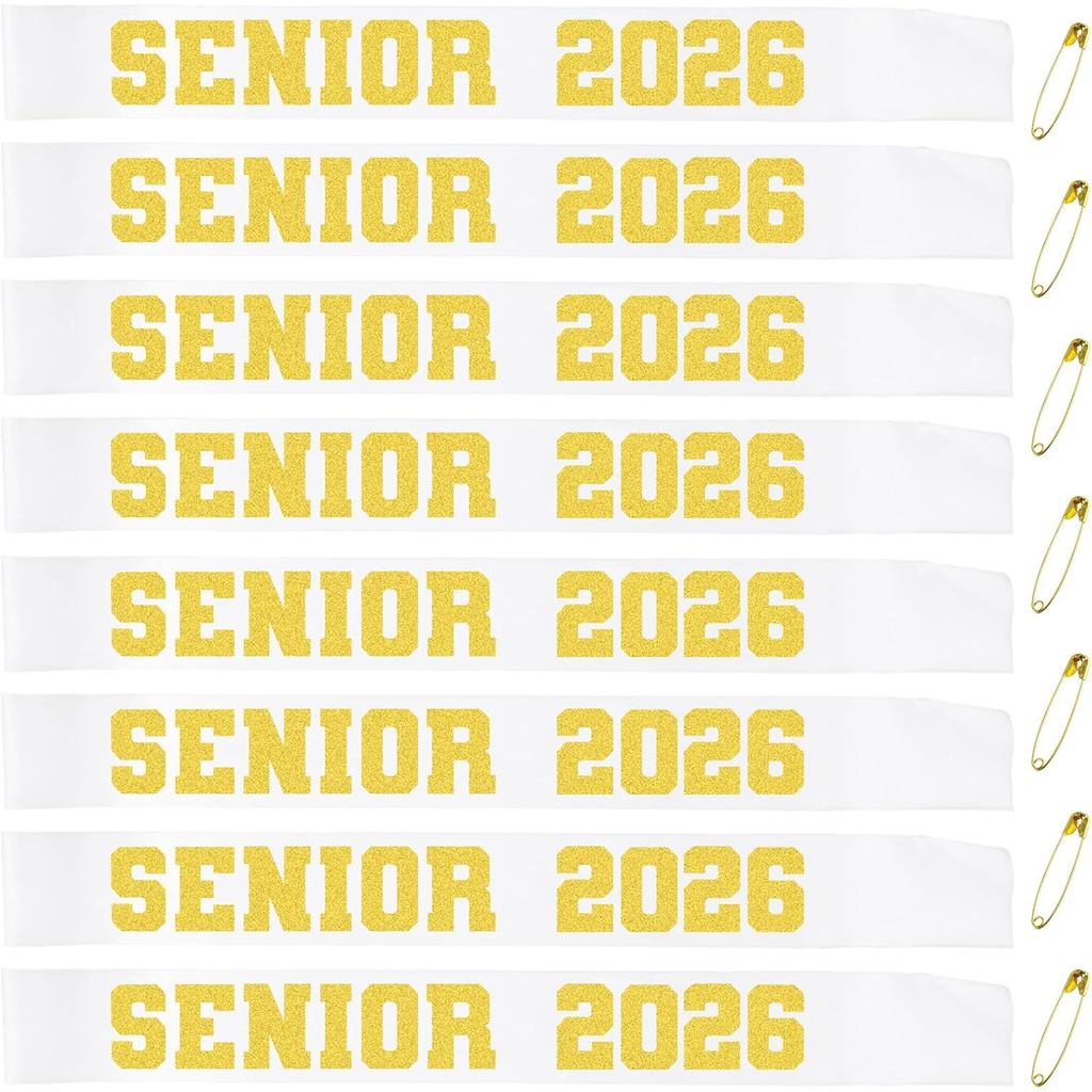 8 Pcs White Senior 2026 Sashes with Gold Glitter Letters - Senior Sash ...