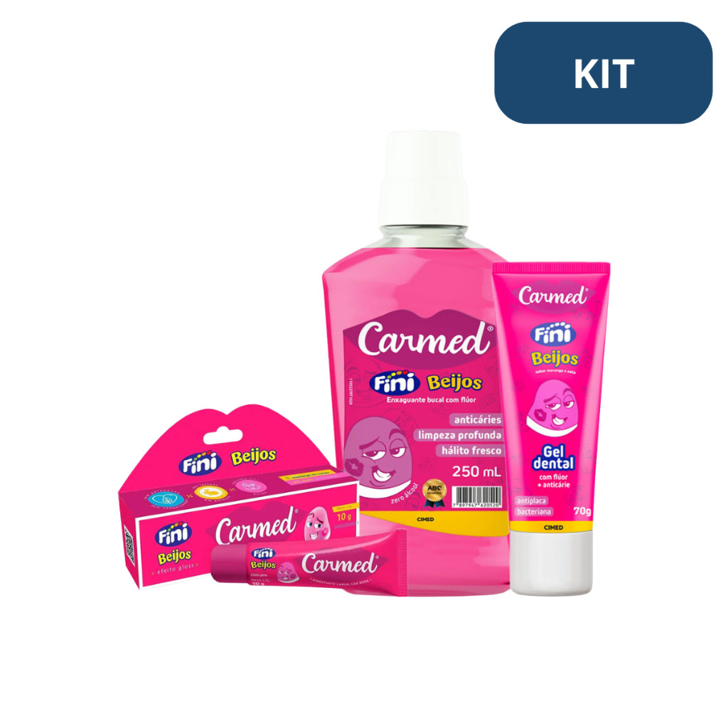 Kit Carmed Fini Beijos Hidratante labial, Enxaguante e Gel Dental ...