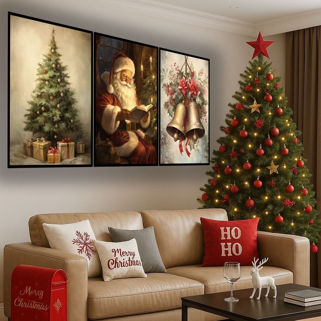 Quadro Decorativo Natalino Natal Sino Papai Noel Arvore Presentes Full ...