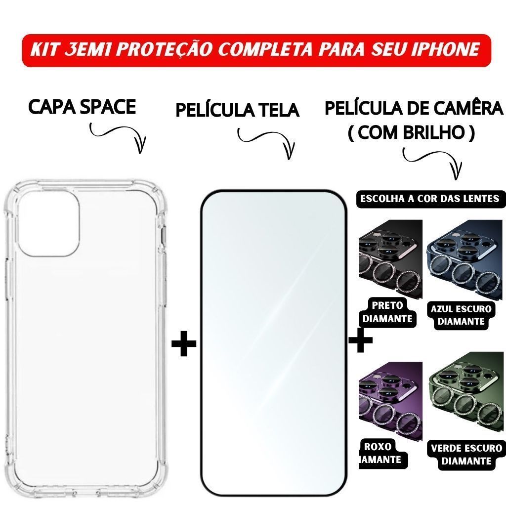 Kit 3em1 Capa Space+Película de Ceramica+Película Câmera Diamante ...