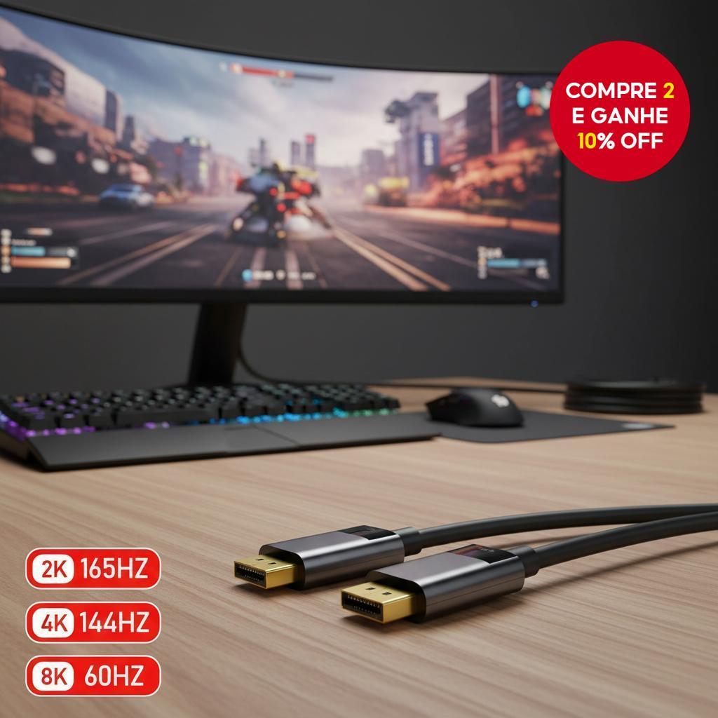 Cabo DisplayPort 8K DP 1.4 com 8K@60Hz 4K@144Hz HDR 32.4Gbps para ...