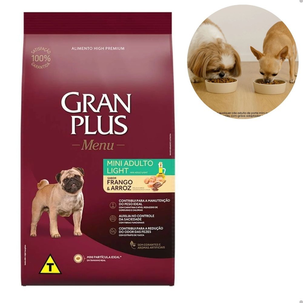 Ração GranPlus Menu Light Frango e Arroz para Cães Adultos Mini 3kg ...
