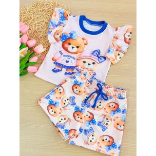 Conjunto Encanto Ursinha Laço Azul infantil menina roupa criança ...