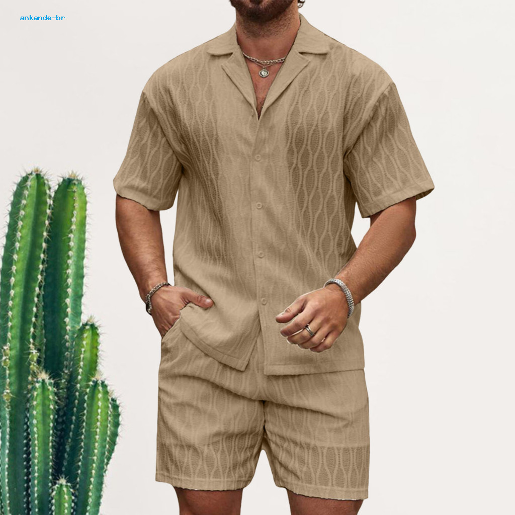 Solid Color Tracksuit Men Shirt Shorts Set Men's Summer 2-pcs Short ...