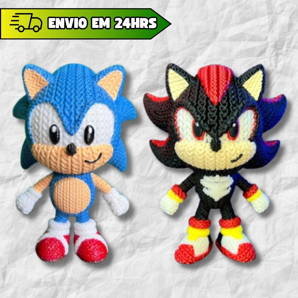 Boneco do Sonic e turma tipo amigurumi Coleção Shadow Sonic Tails Amy ...