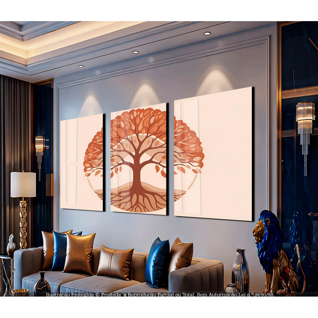 Kit 3 Quadros Árvore da Vida Terracota | Arte Minimalista | Sala Quarto ...