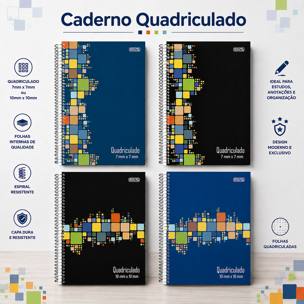 Caderno Quadriculado 10mmx10mm e 7mmx7mm Capa Dura Espiral . | Shopee ...