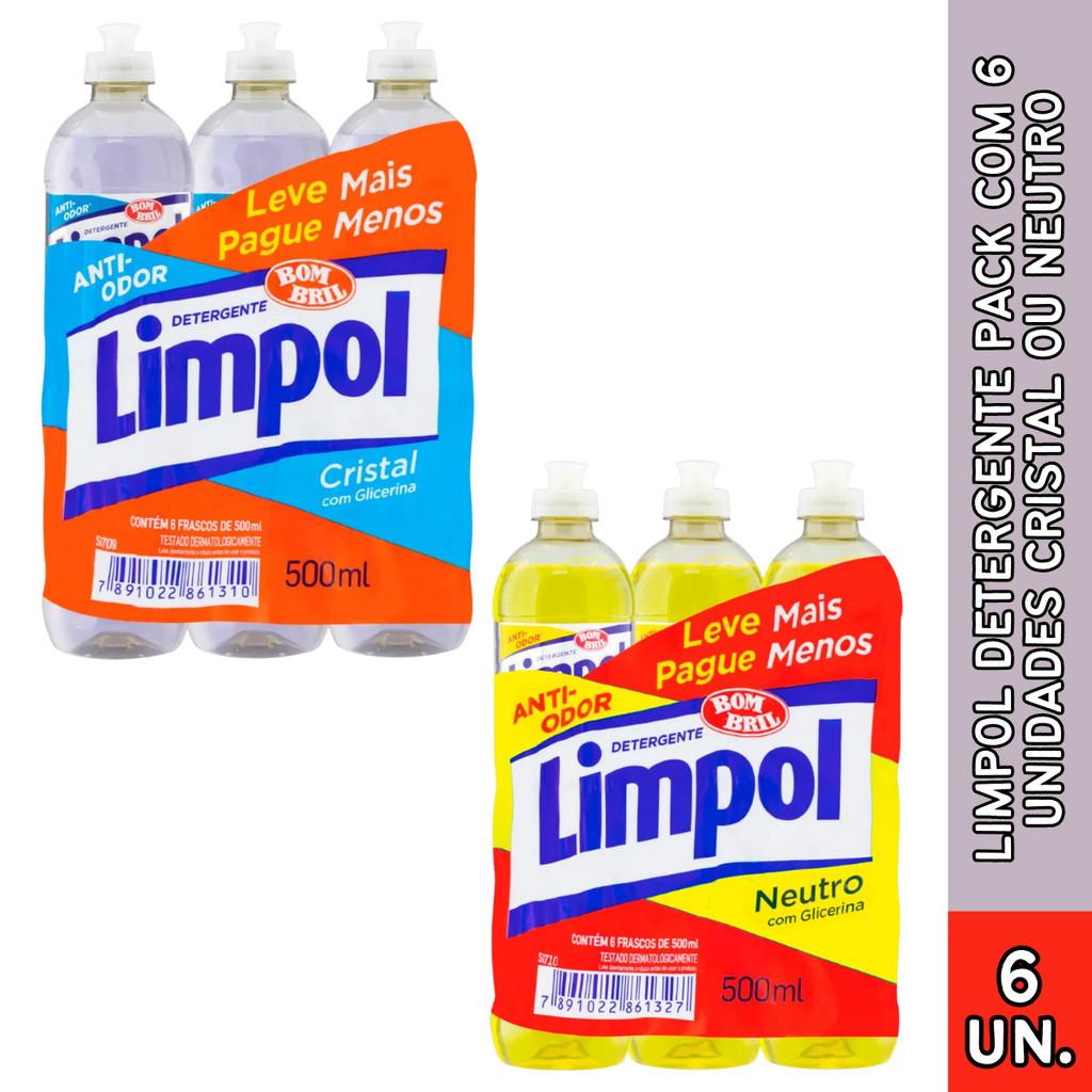 Detergente Limpol Neutro ou Cristal 6/500 ml | Shopee Brasil