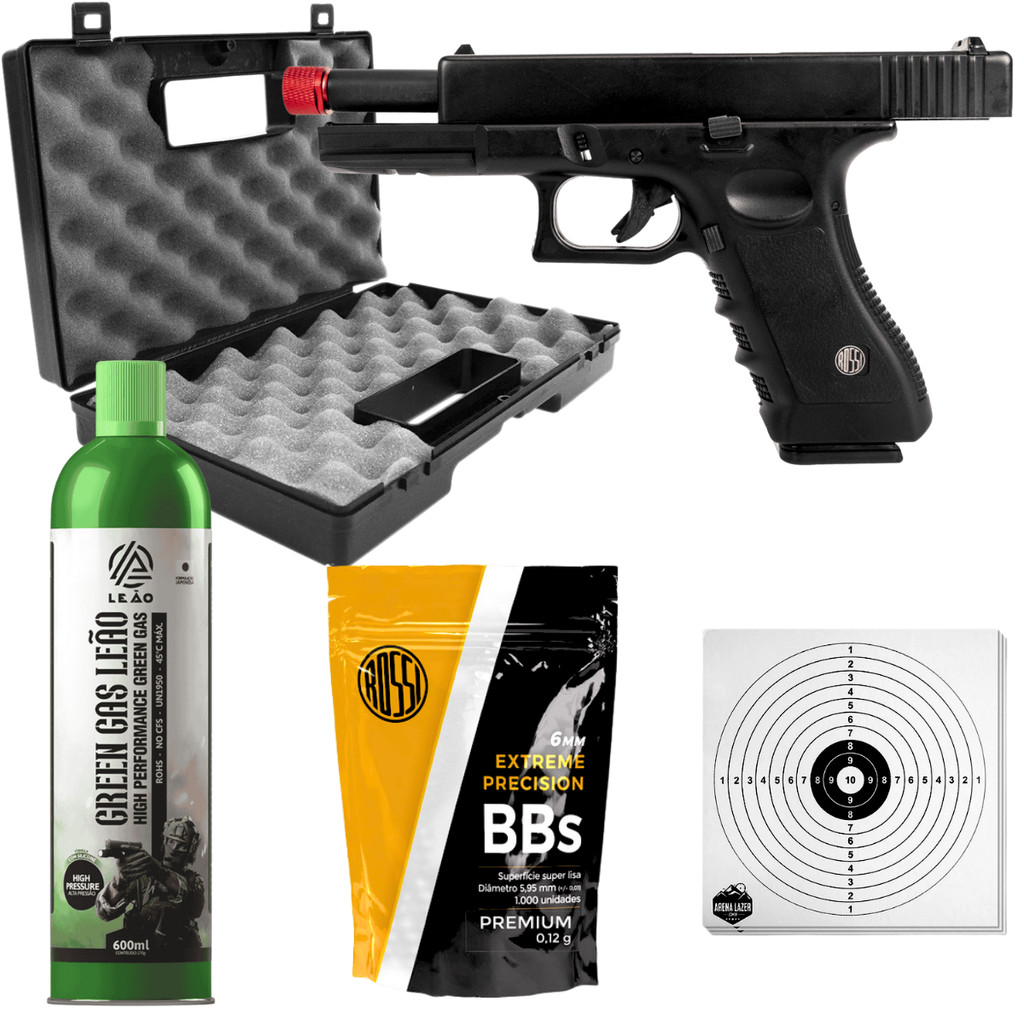 Kit Pistola Airsoft GBB V17 Blowback (Slide Metal) - Green Gás, Maleta ...
