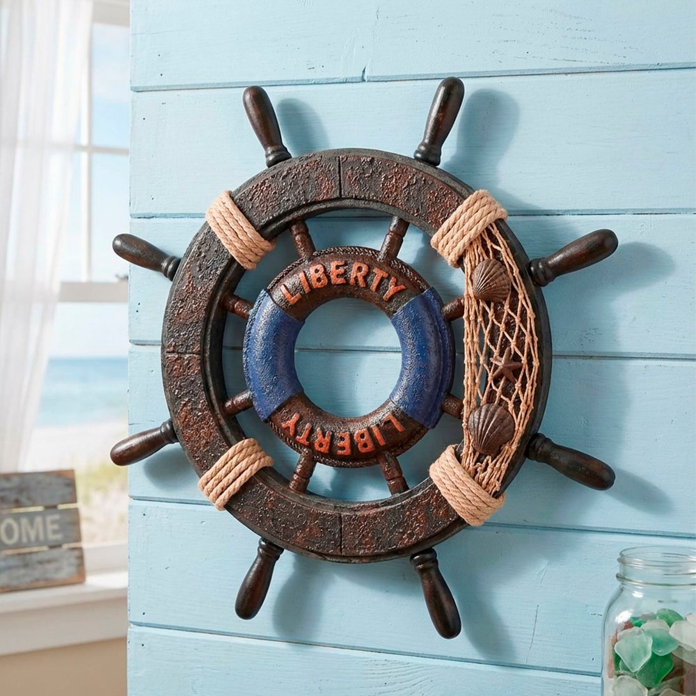 Timão Leme Marinheiro Decoração Náutica Casa De Praia 43cm | Shopee Brasil