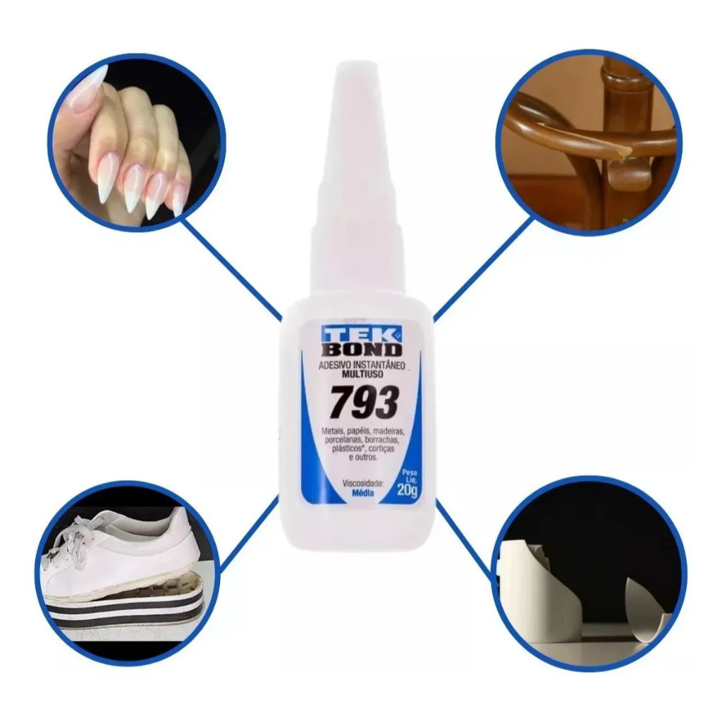 Cola Adesivo Instantâneo 793 20g Bico Anti Entupimento cola multiuso ...