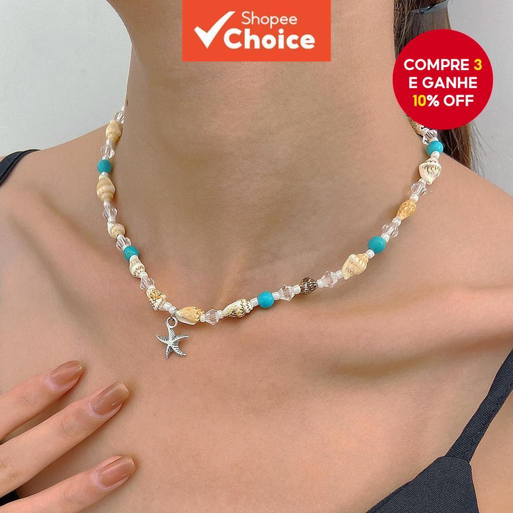 Colar De Concha Boêmia Feminino Resina Estrela Do Mar Pingente Joias De ...