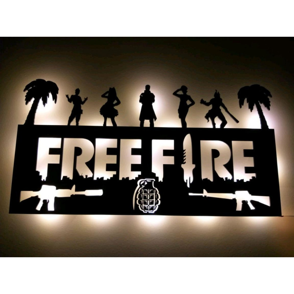 Free Fire Luminária de Parede Com Led Branco Sem Fio em MDF 3mm Preto ...