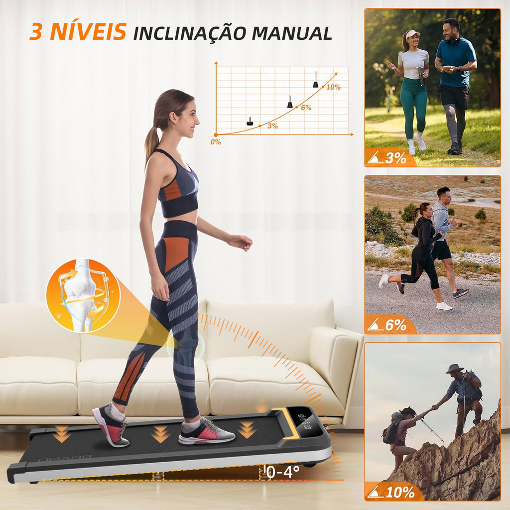Esteira Ergométrica Portátil Dobrável 1.5HP Silenciosa Caminhada e ...