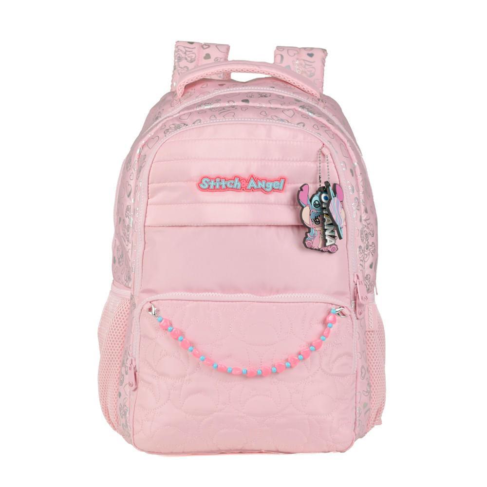 Mochila Escolar Feminina Stitch & Angel Rosa Claro | Shopee Brasil