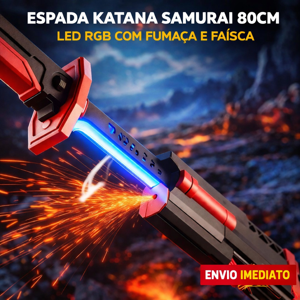 Espada Katana Samurai Grande 80Cm Com Led RGB Faisca e Fumaça Sabre de ...