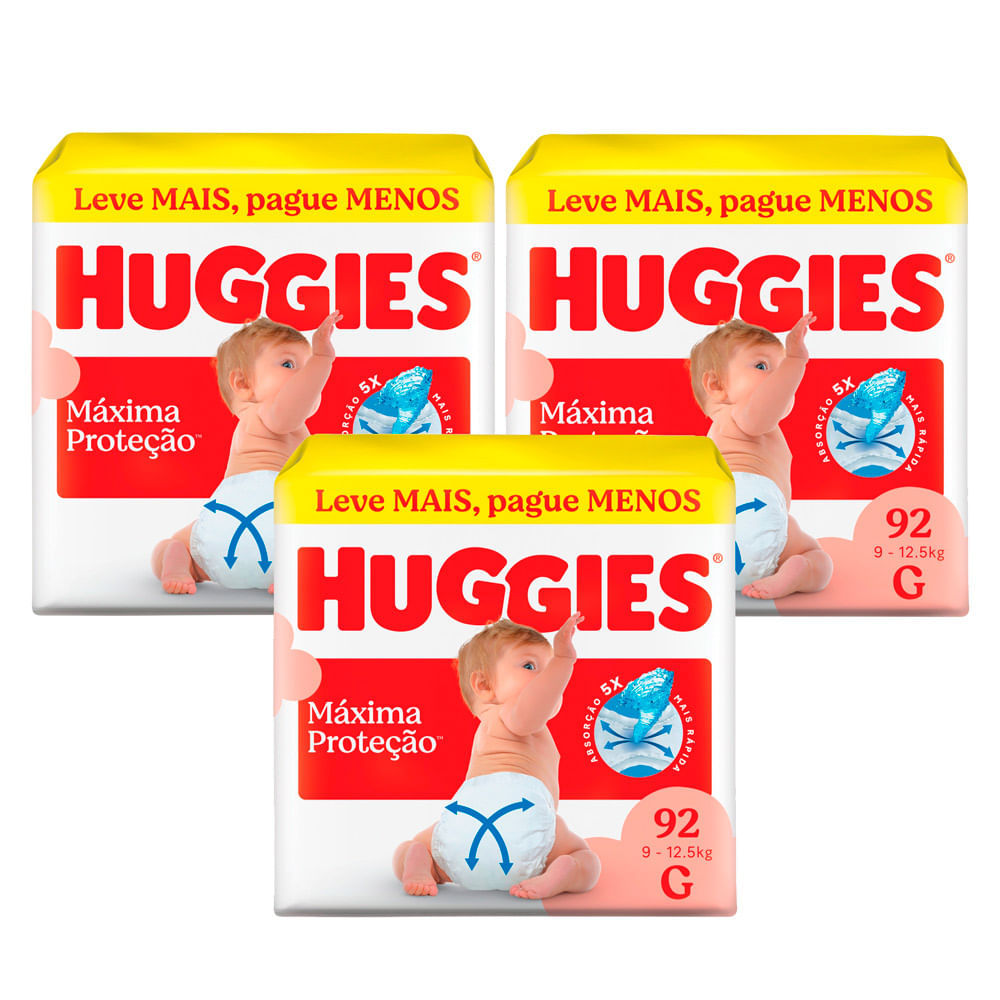 Kit 3 Fralda Huggies Supreme Care Máxima Proteção Tamanho G 92 Unidades ...