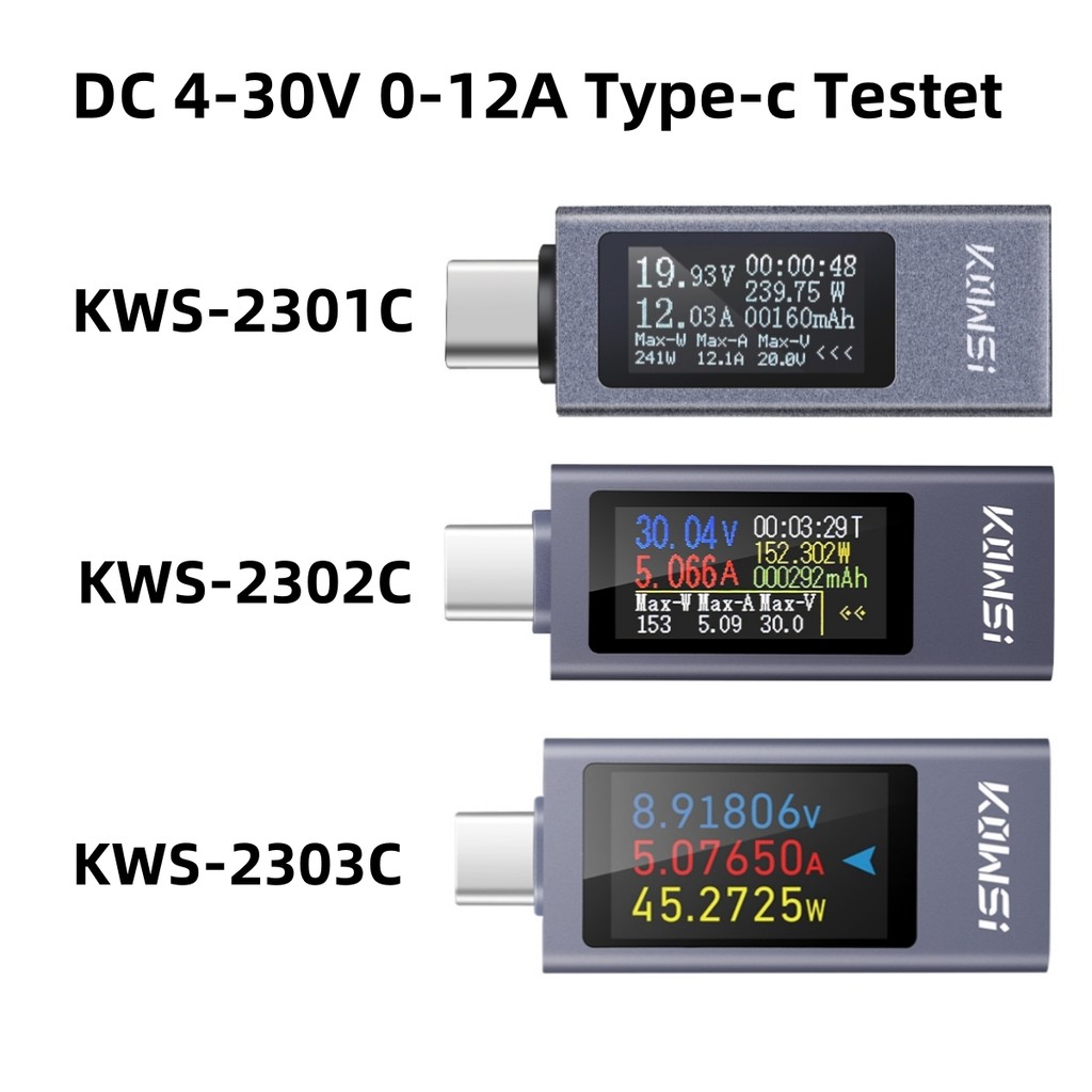 KWS-2303C Tipo-c Multi-Função Display Digital DC Tensão Amperímetro ...