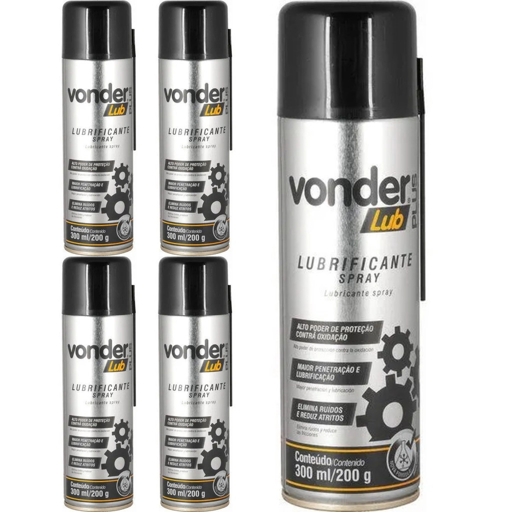 Kit 5 Super Spray Lubrificante Graxa Multiuso 300ml / 200g Vonder Plus ...