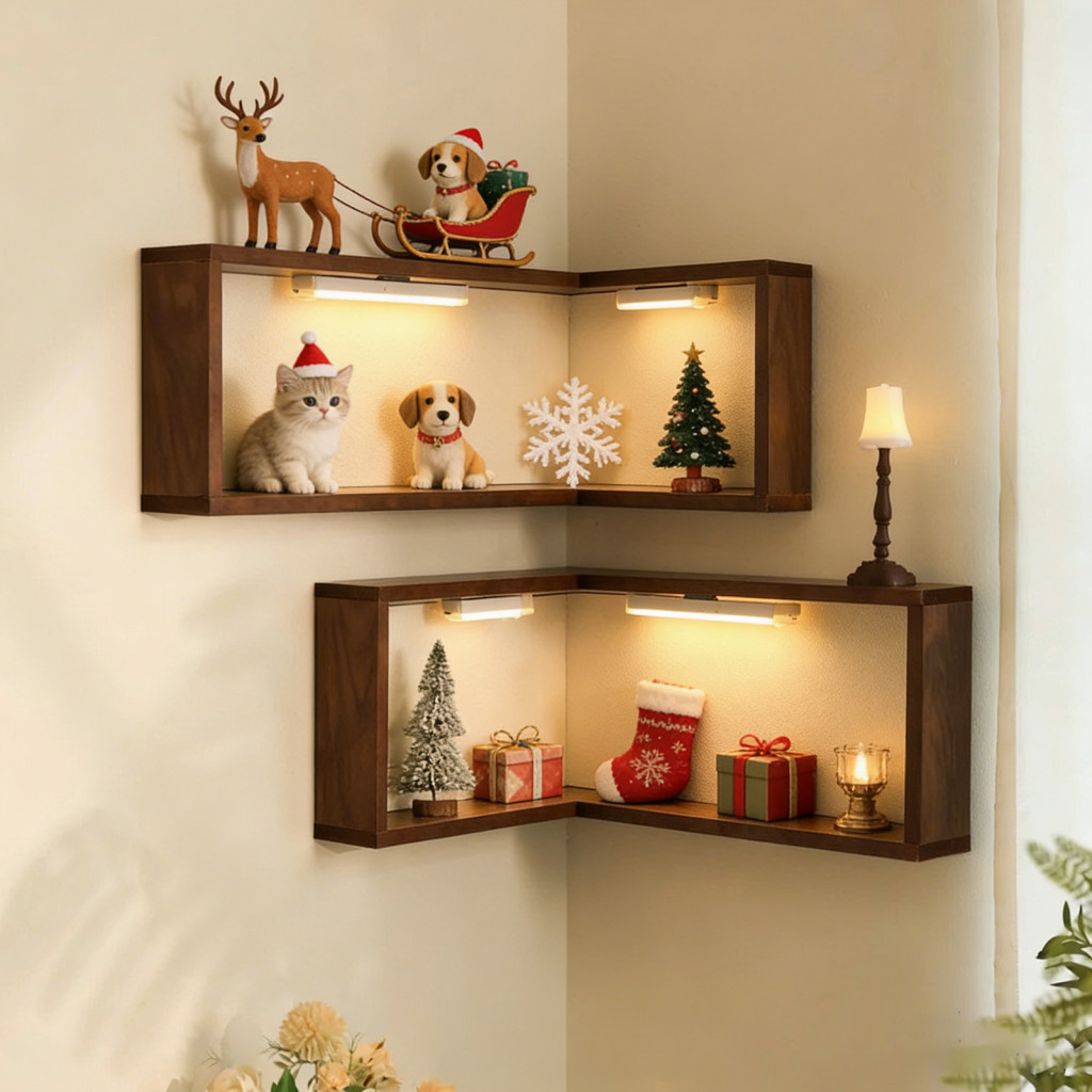 Bookshelf Storage Corner Shelf Wooden Wall Shelves Floating Rack – Wall ...