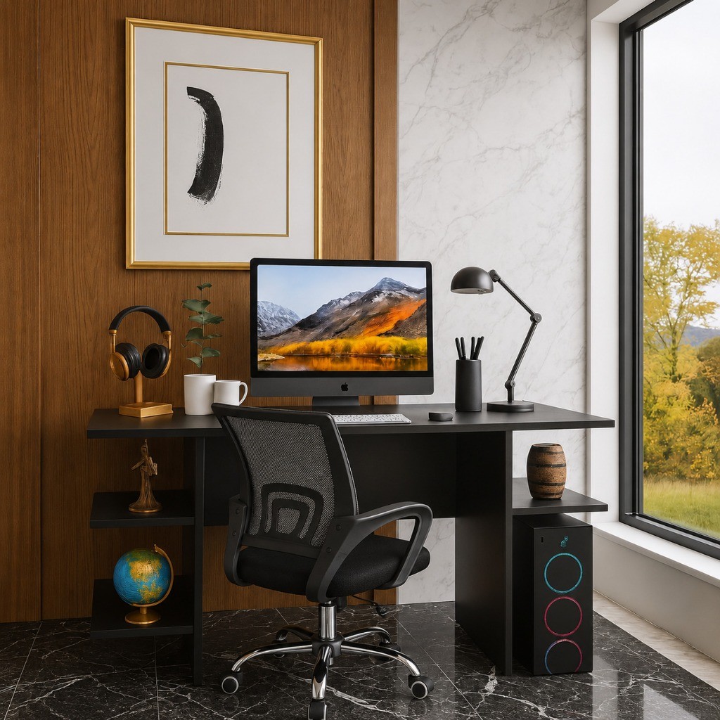 Kit Mesa Escrivaninha Gamer Compacta + Cadeira De Escritório Ergonômica ...