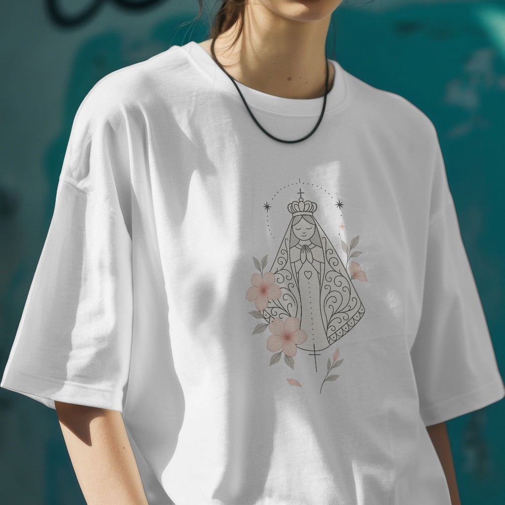 Camiseta Feminina Religiosa Estampa Nossa Senhora com Flores – 100% ...