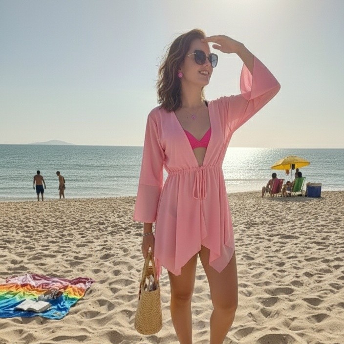 Saída de praia feminina curta com amarração na cintura pontas laterais ...