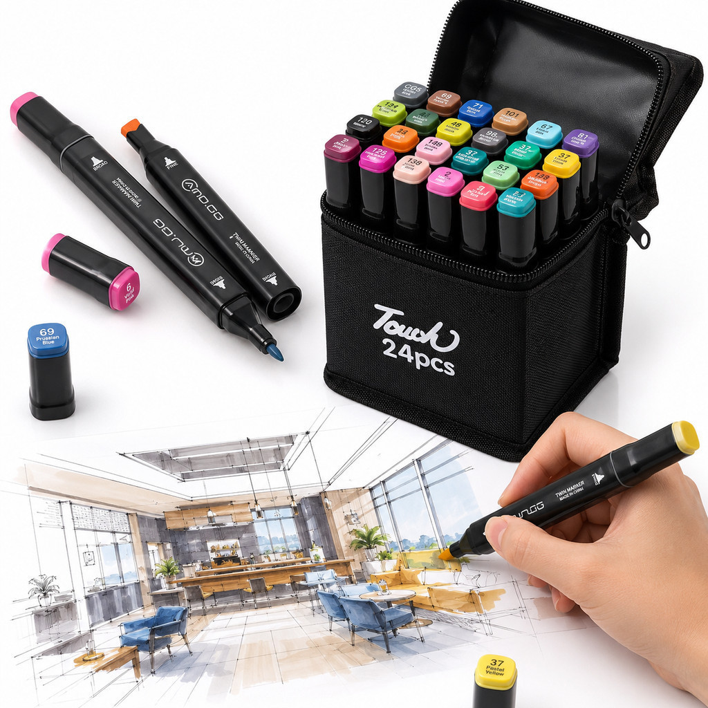 Caneta Marker 24 Cores Touch Twin Marker Ponta Dupla Permanente Para ...