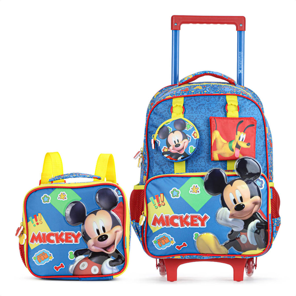 Kit Mochila Com Rodas 16 Mickey Mouse 14890 + Lancheira Mickey 14894 ...