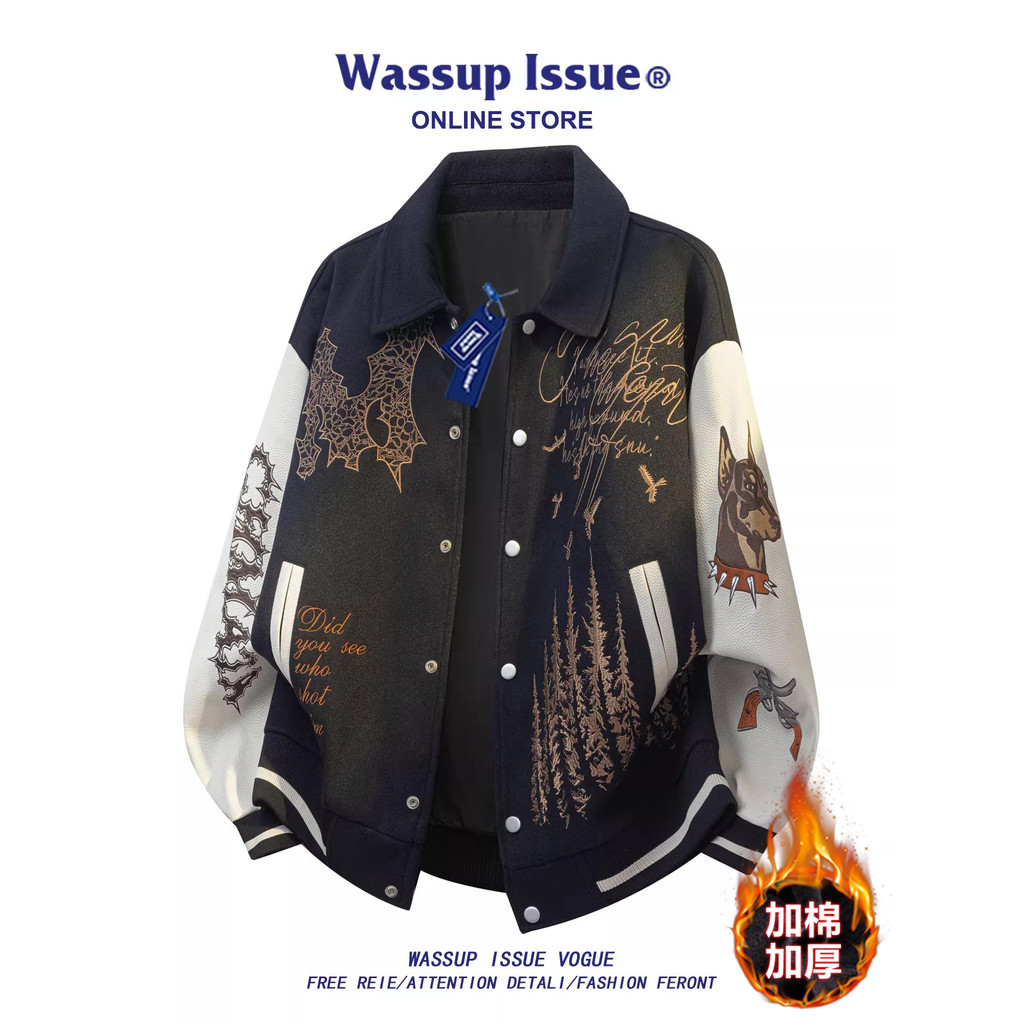 WASSUP ISSUE Jaqueta de lapela bordada pesada americana masculina ...