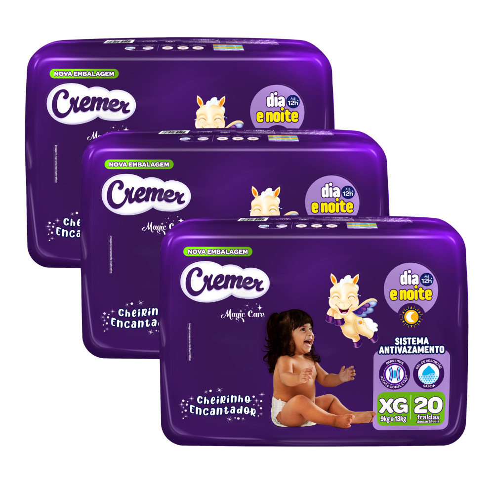 3 Pacotes de Fralda Cremer Magic Care Jumbo XG 20un (Total 60un) – 9 a ...