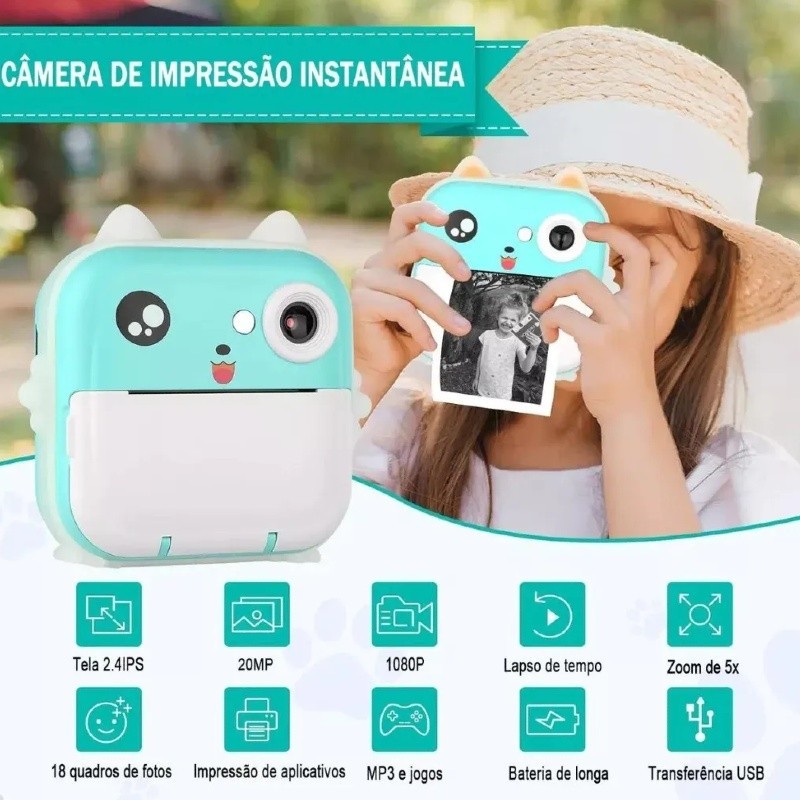 Câmera Infantil com Impressão de Fotos,Mini Camera Digital Instantânea ...
