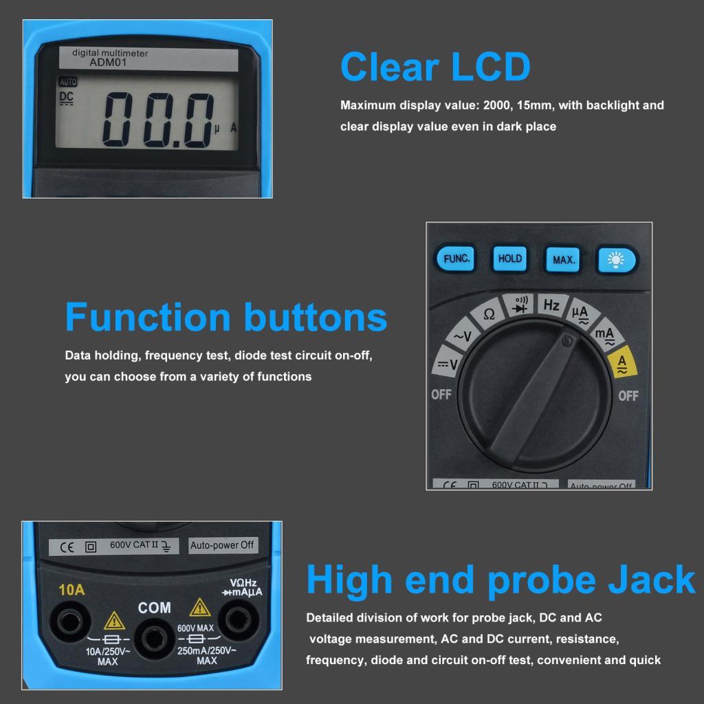 toolgoing-BR Carrfan ADM01 DMM Multímetro digital portátil Display LCD ...