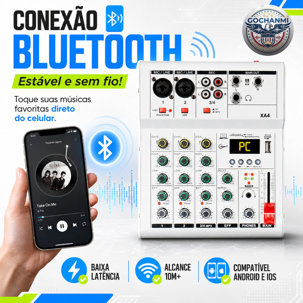 Mesa de Som Profissional 4 Canais Com Phantom Power 48V Bluetooth USB ...