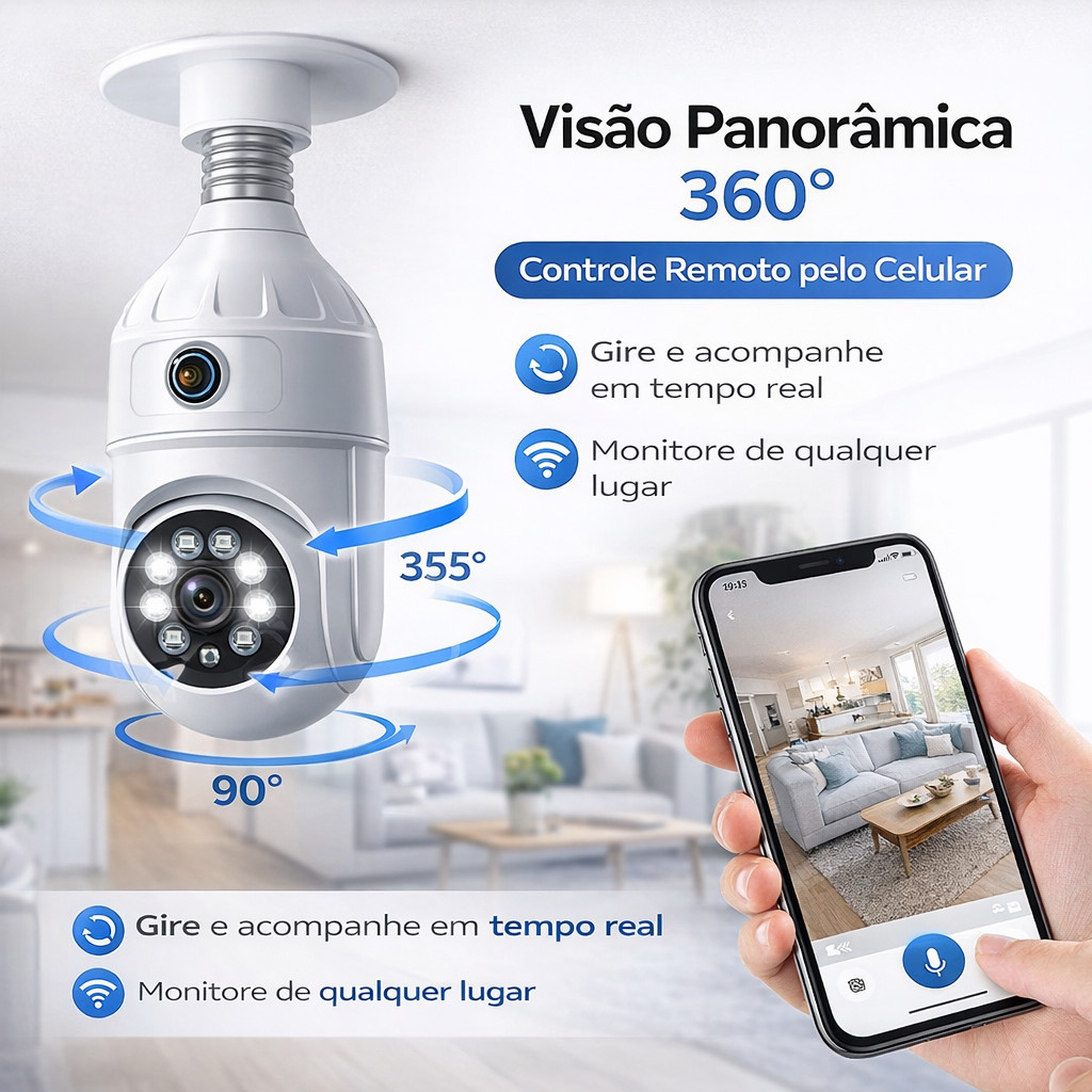 Câmera de Segurança IP WiFi Full HD com 2 Lentes Visão Noturna e ...
