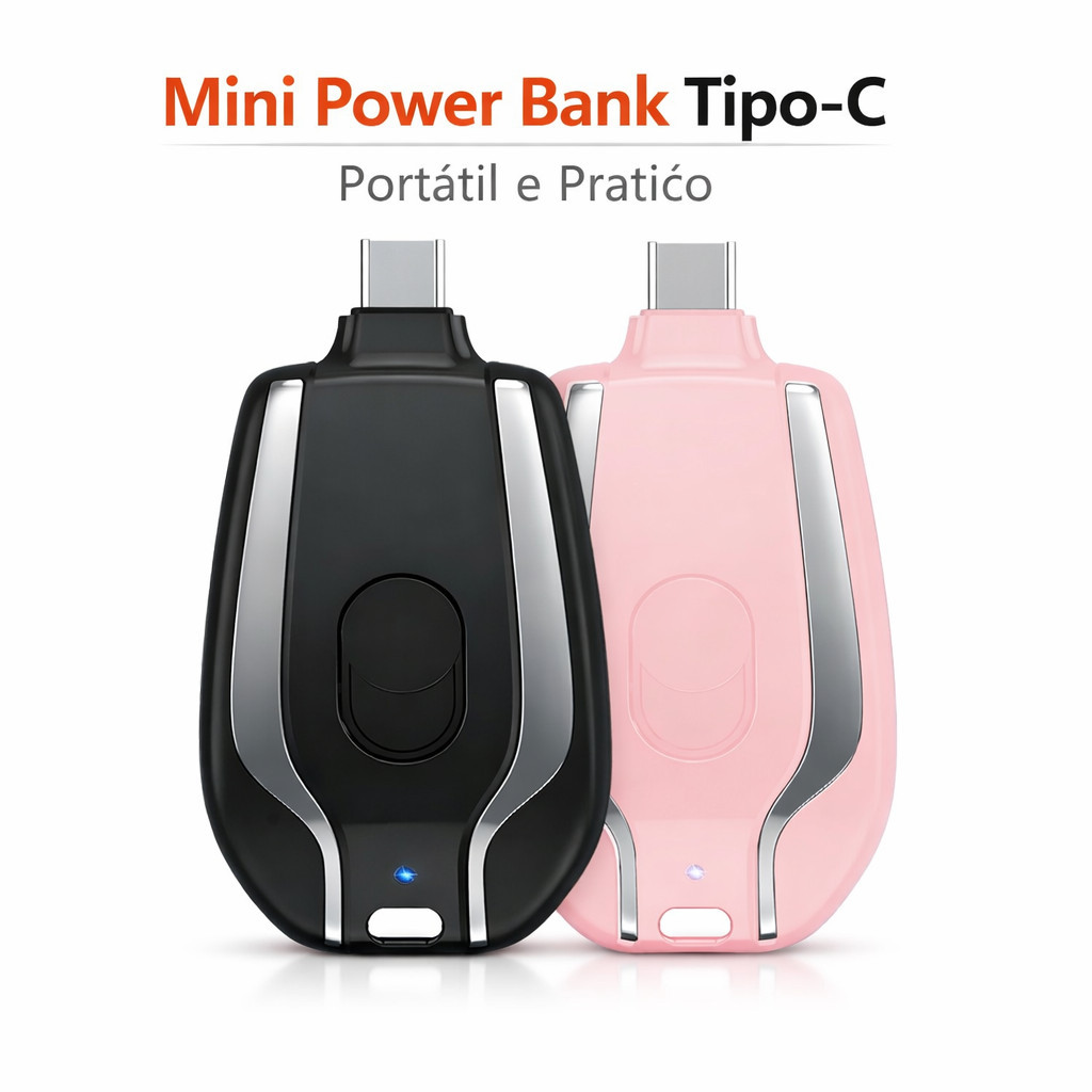Carregador Portátil Chaveiro Tipo-C de Emergência Mini Power Bank ANJGG ...