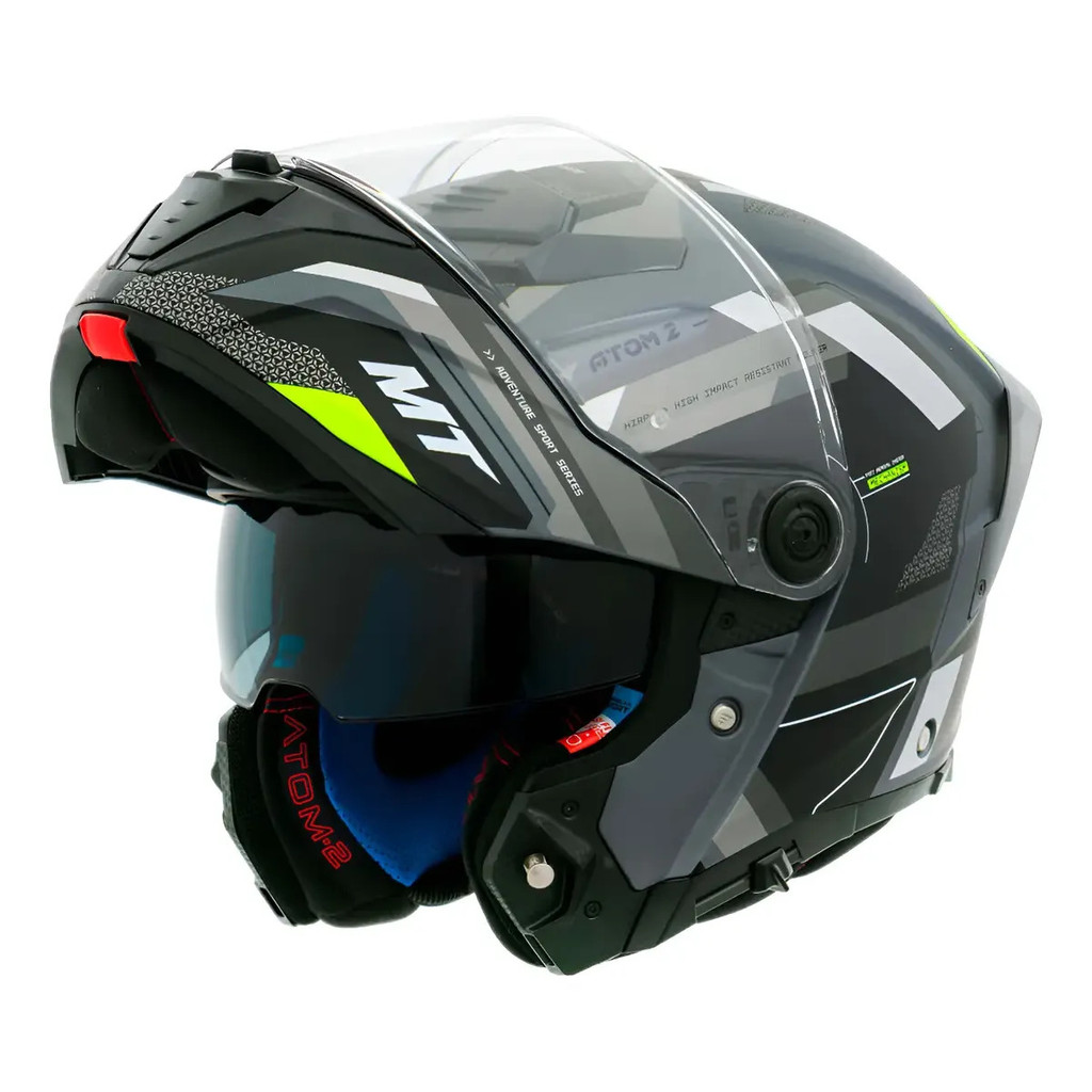 Capacete MT Helmets Atom 2 Bast B2 Cinza Preto Neon Fosco Escamoteável ...