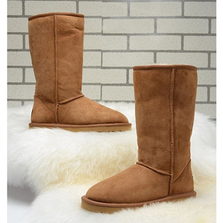 Botas femininas *Ugg* de cano alto sem salto – impermeáveis, em couro e ...