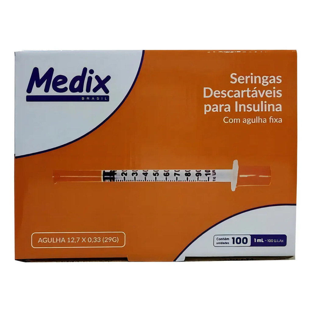 Seringa Insulina Medix 1ml Ag. Fixa 12,7x0,33mm 29g 100 Un. | Shopee Brasil