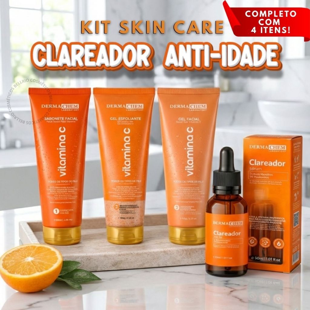 Kit Skin Care Clareador Anti-Idade Vitamina C Dermachem Completo 4 ...