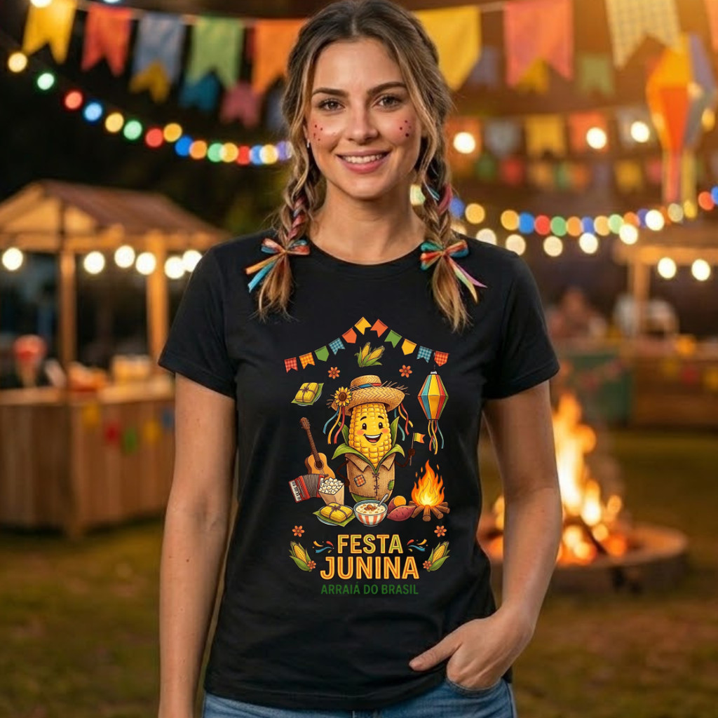 Camiseta Festa Junina Feminina Estampa Arraiá Do Brasil - Blusa T-Shirt ...