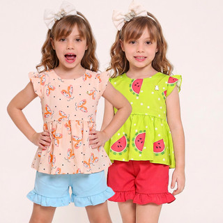 Conjunto infantil menina blusa e shorts princesa confortavel estampado ...