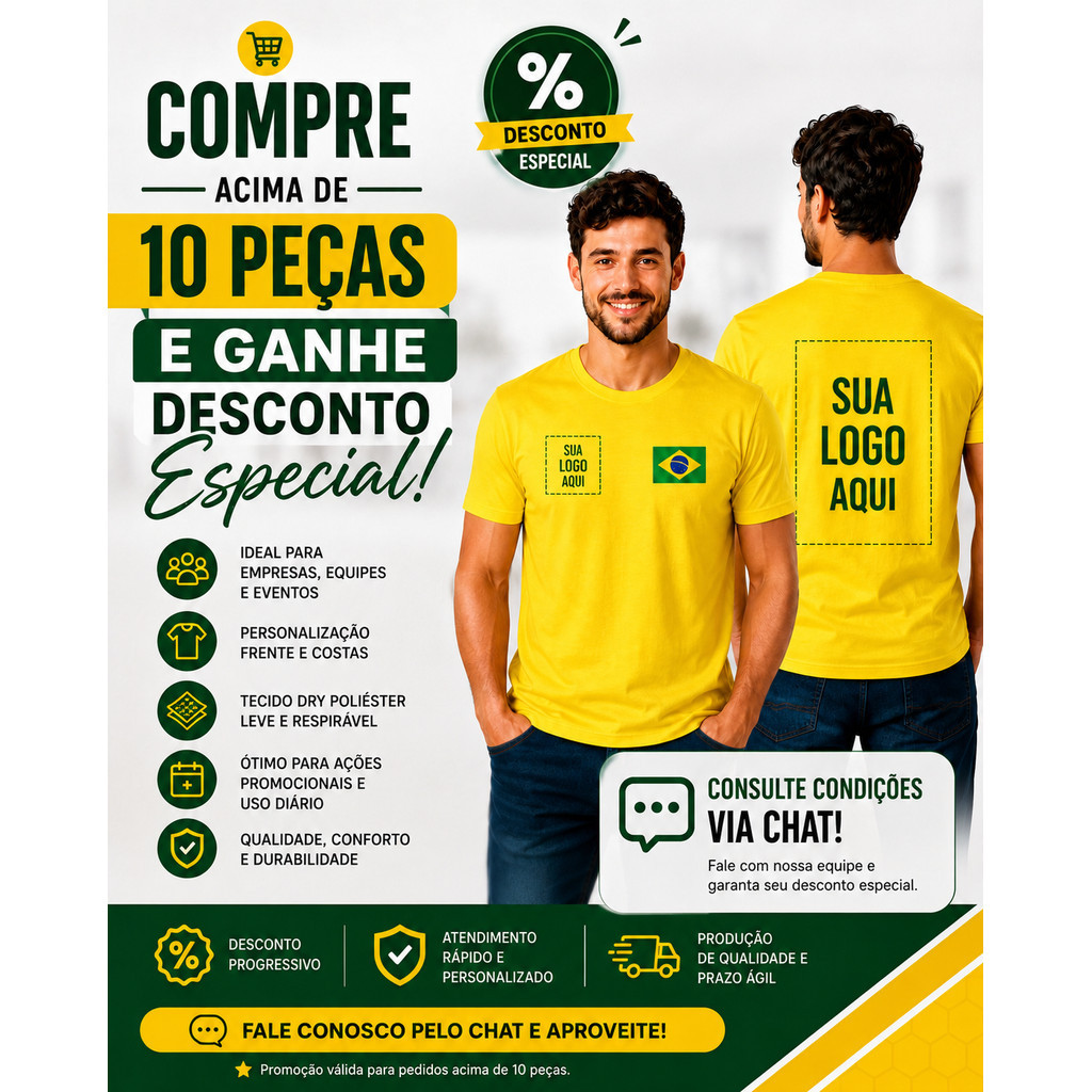 Camiseta Personalizada Brasil Com Logo Kit Para Empresa Uniforme ...