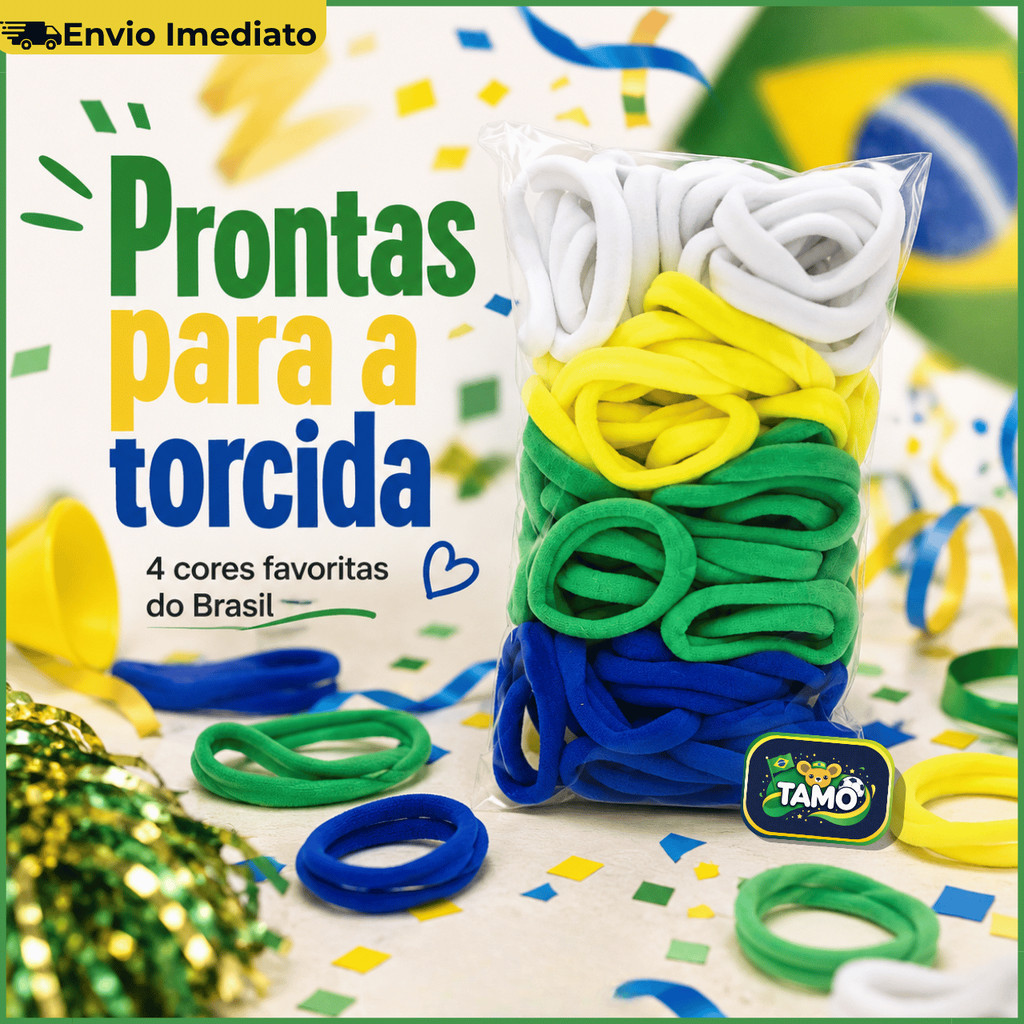 80 Rabicós Brasil Xuxinha Meia de Seda Elástico Cabelo Copa Torcida ...