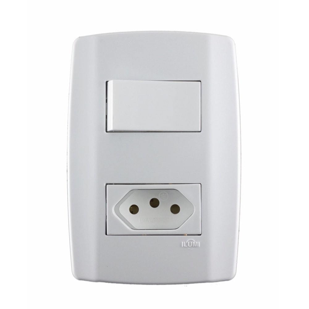 Interruptor Ilumi 1 Tecla Simples + 1 Tomada com Placa Slim 2 Polos ...